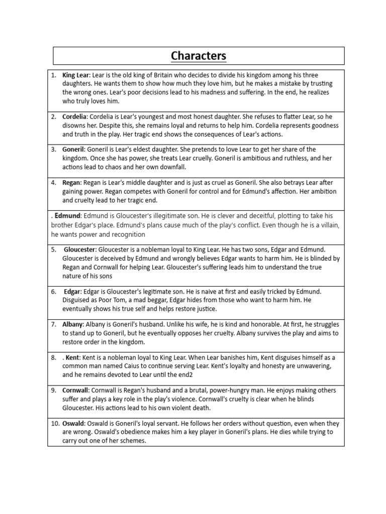King Lear Final Characters and Themes-2 | PDF | King Lear ...