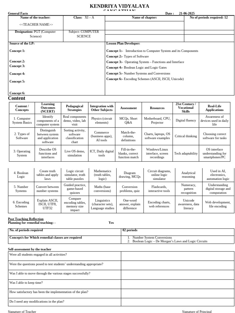 XI CS Lesson Plan | PDF | Control Flow | String (Computer Science)