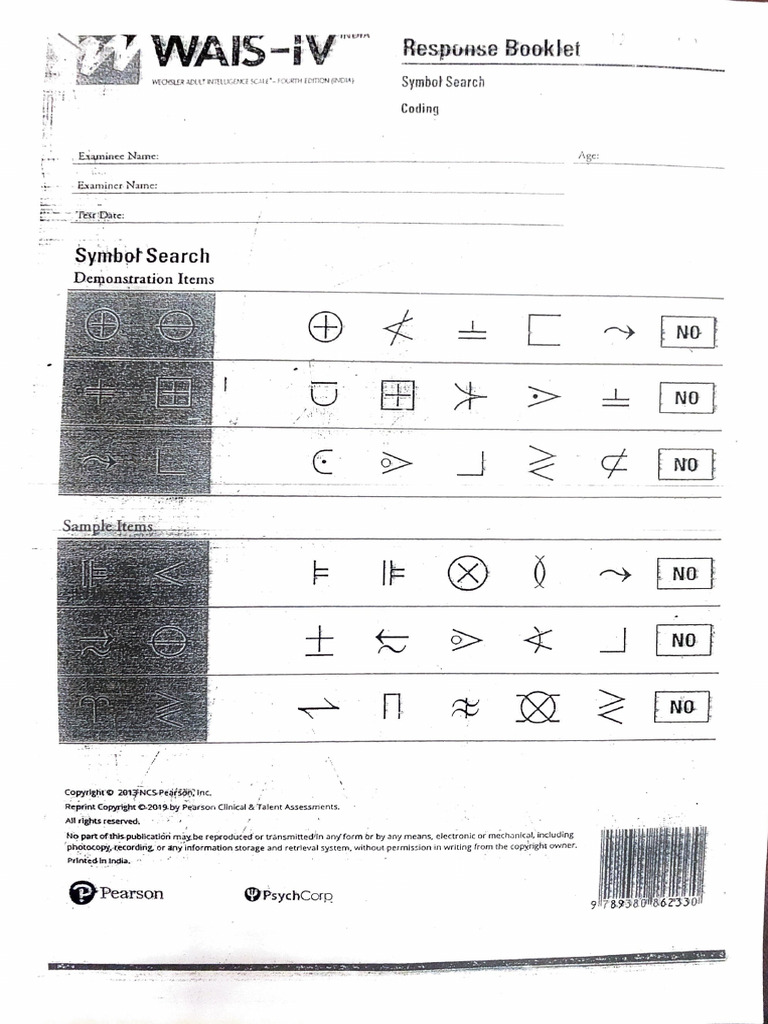 WAIS - IV Respose Booklet | PDF