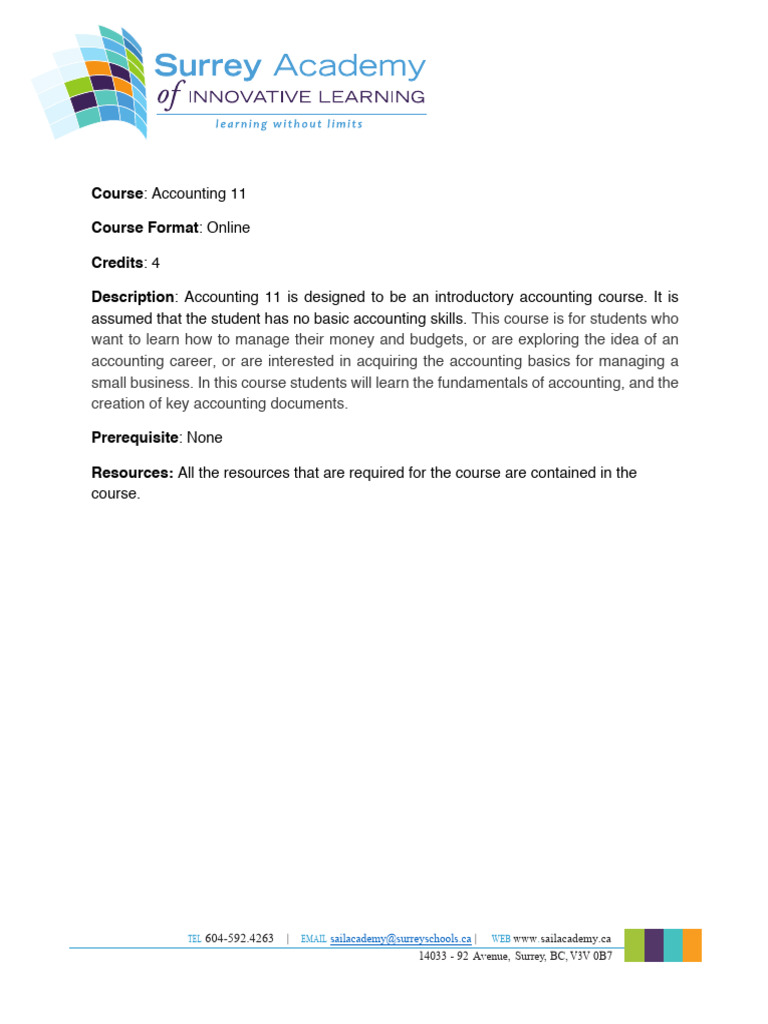 Accounting 11 Course Description | PDF