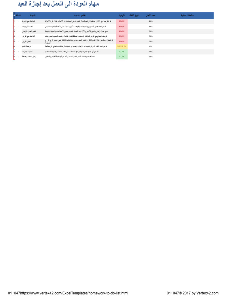 Back From Eid - Checklist - XLSX - TaskChecklist | PDF