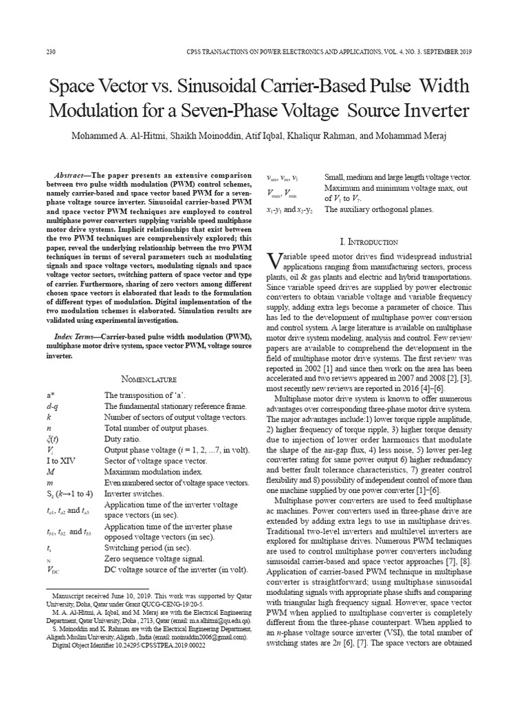 Space Vector vs. Sinusoidal Carrier-Based Pulse Width | PDF | Power Inverter | Power Electronics