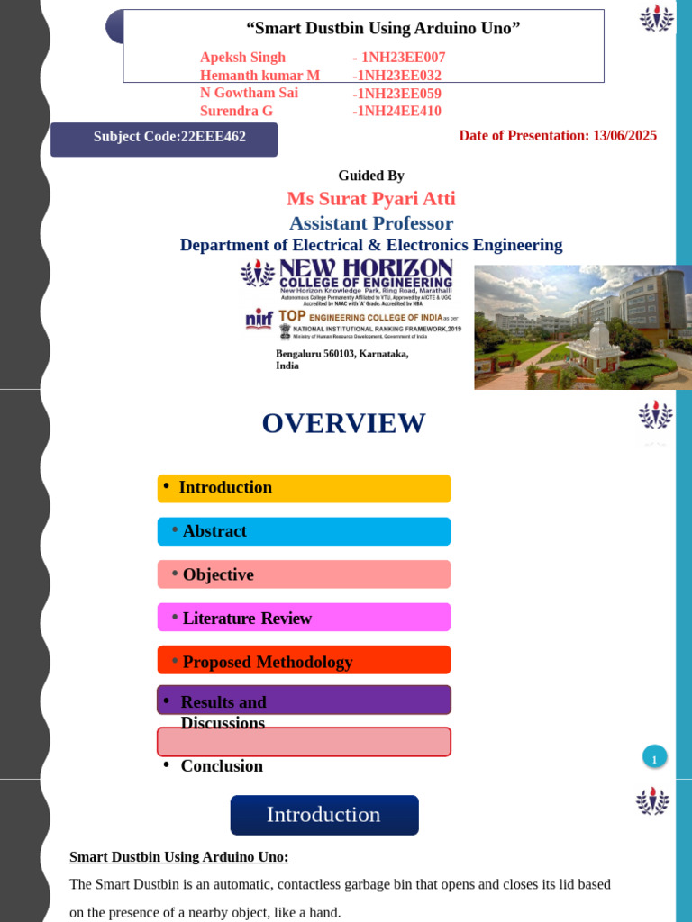 Smart - Dustbin Final Ppt-1 | PDF | Sensor | Arduino