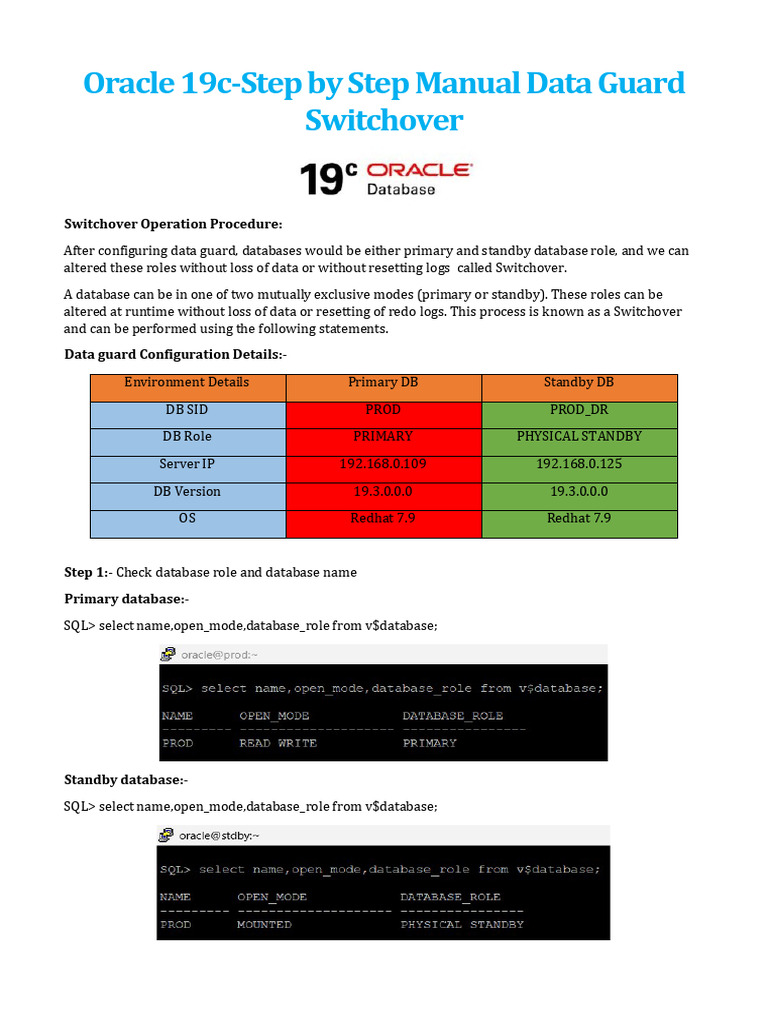 Oracle 19c Data Guard Switchover Guide | PDF | Databases | Information ...