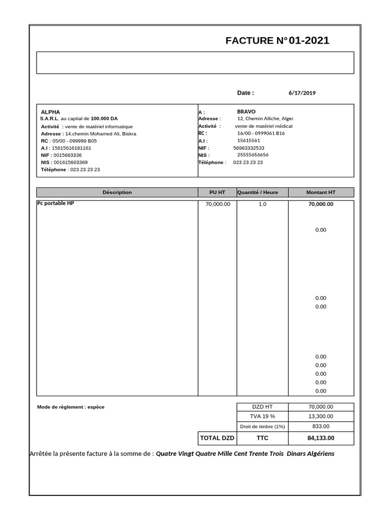 Modèle de Facture de Paiement Gratuit | PDF | Devises