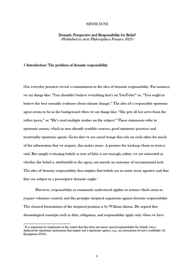 Doxastic Responsibility and Belief Control | PDF | Epistemology ...