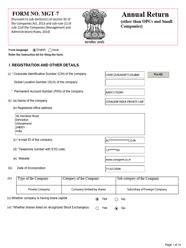 Annual Return Form MGT-7 Overview | PDF | Securities (Finance) | Share ...