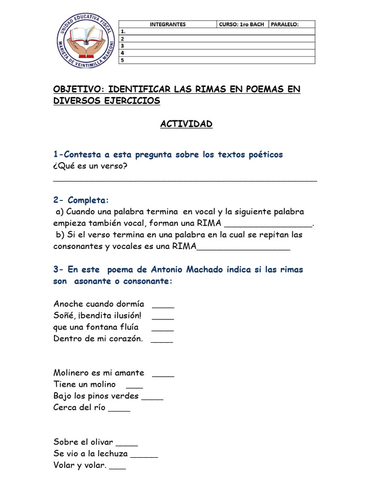 Ejercicios Rima Verso | PDF | Rima | Fonética