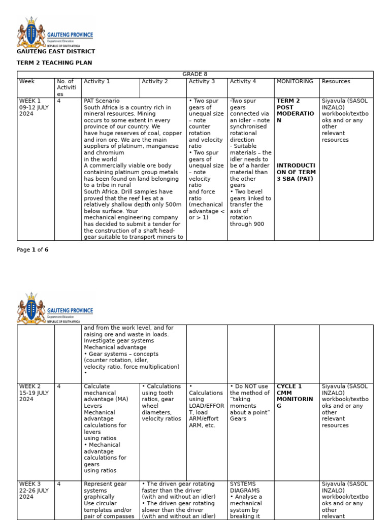 Grade 8 Mechanical Technology Plan | PDF | Gear | Mining