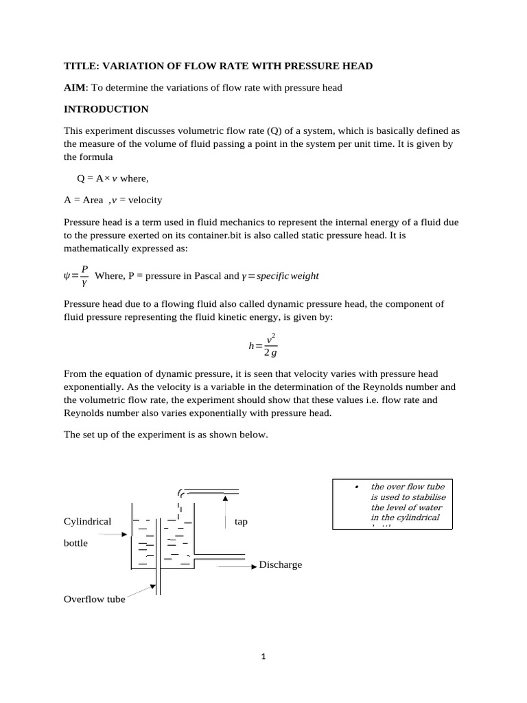 Lab3. Variation of Flow Rate With Pressure Head | PDF | Fluid Dynamics ...