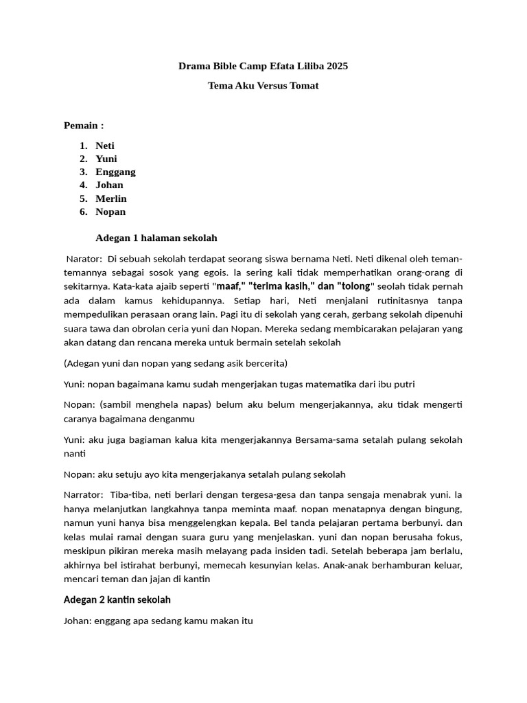 Drama Bible Camp Efata Liliba 2025 | PDF