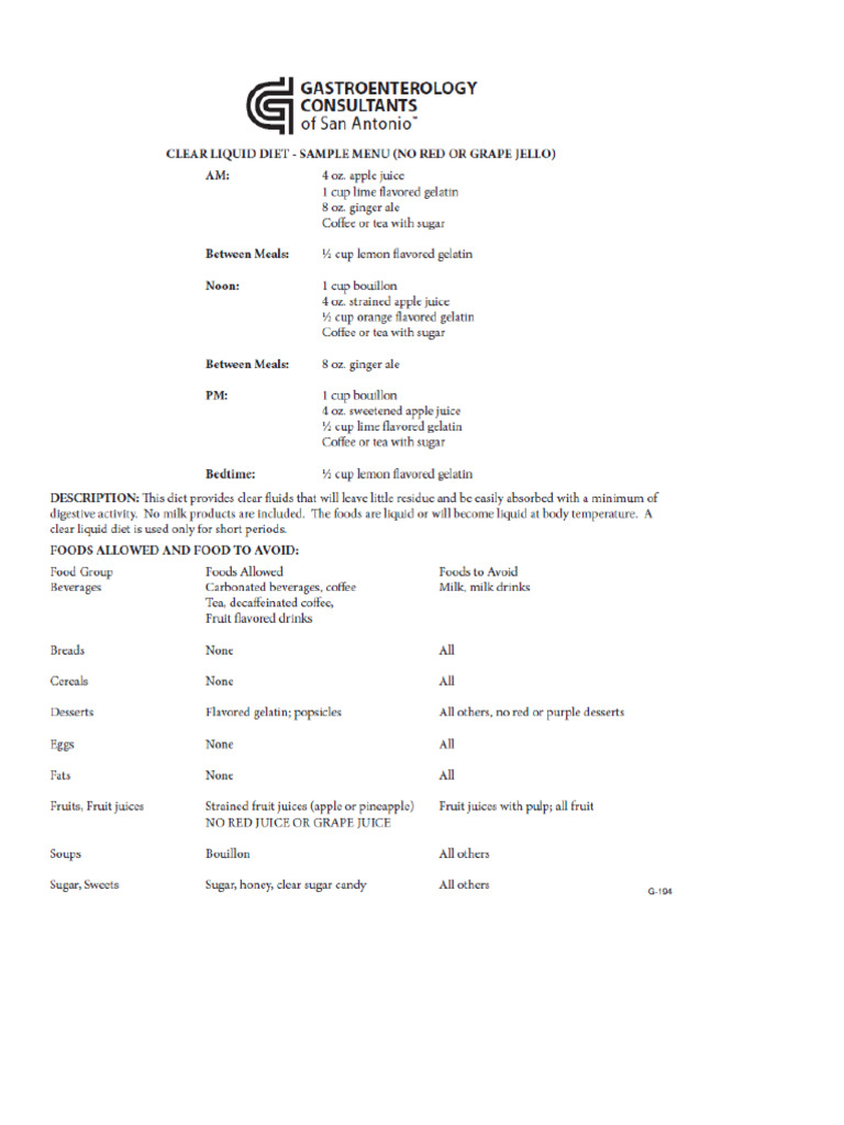 Clear Liquid Diet | PDF
