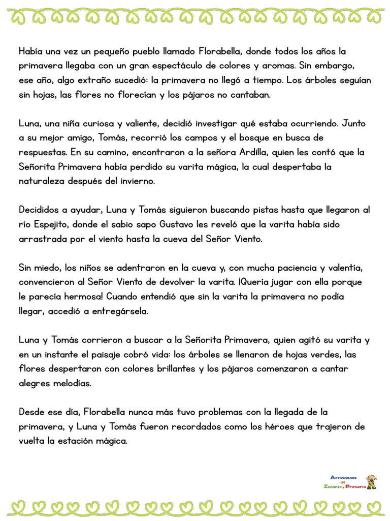 Comprension Lectora Cuento de La Primavera | PDF