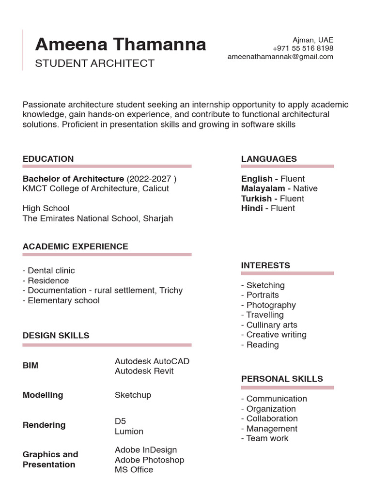 Architecture Student Internship CV | PDF