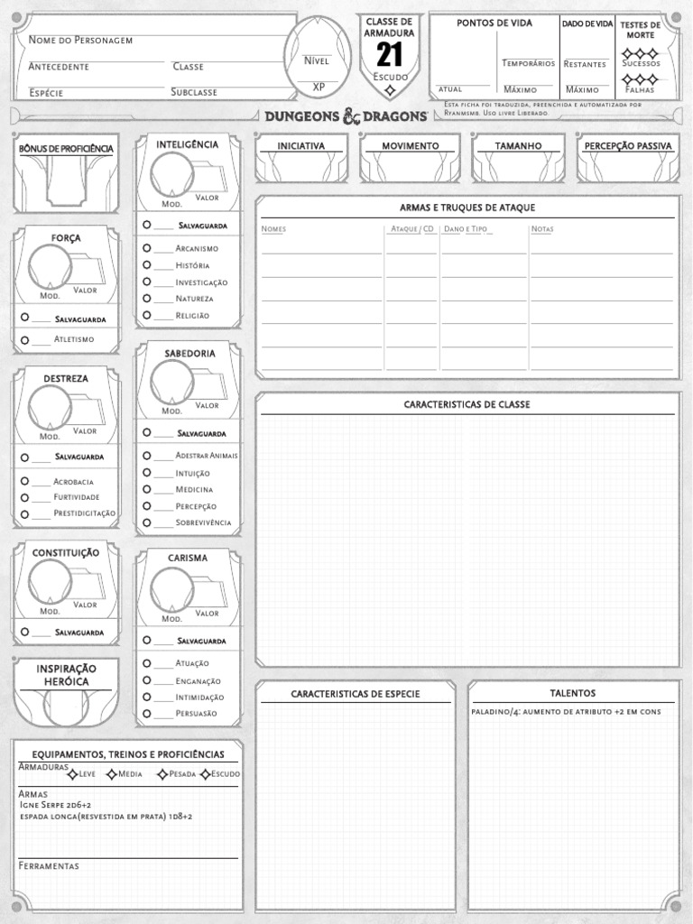 Ficha de Personagem para RPG D&D | PDF