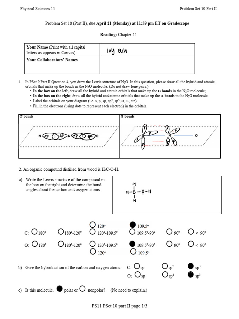 Physical Sciences 11: Problem Set 10 Part II | PDF | Molecular Orbital ...
