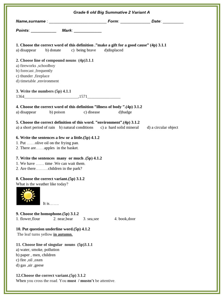 Grade 6 Old Big Summative 2 Variant A | PDF | Penguin
