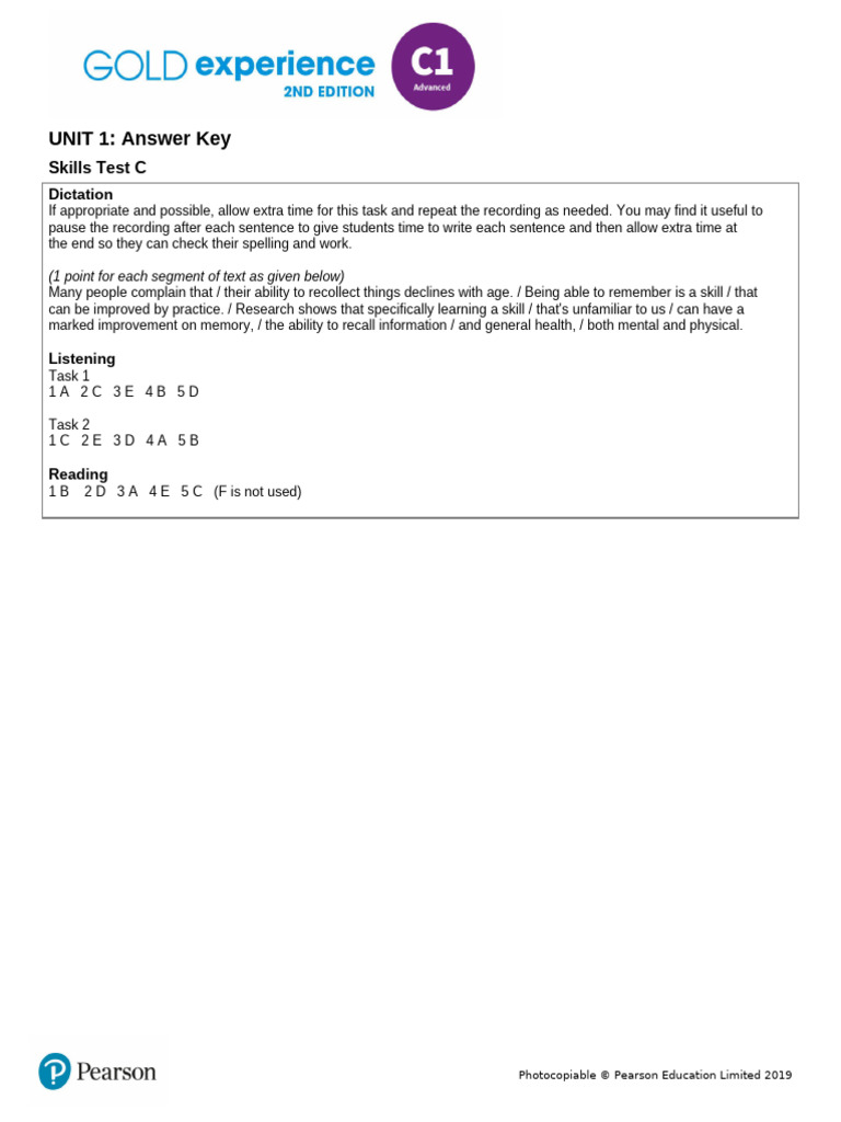 Skills Test C Answer Key Guide | PDF
