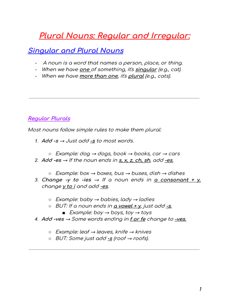 Regular vs. Irregular Plural Nouns | PDF | Plural | Language Families