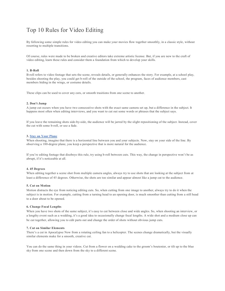 Top 10 Rules For Video Editing | PDF