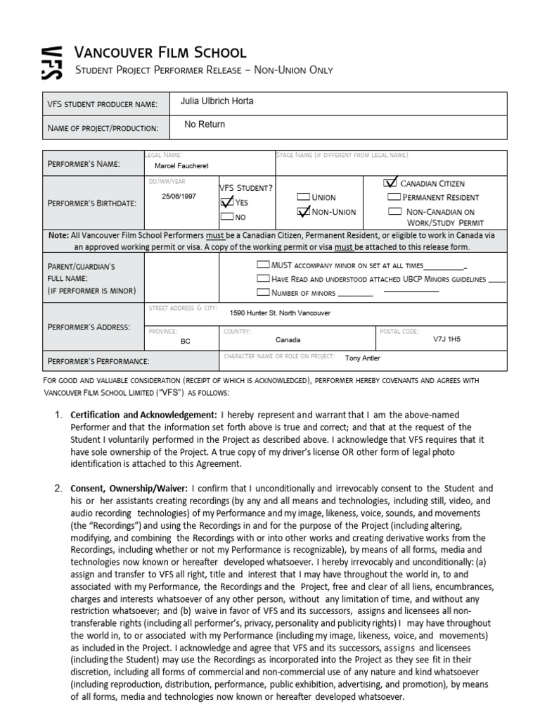4student Project Performer Release Form V1 2 | PDF | Identity Document ...