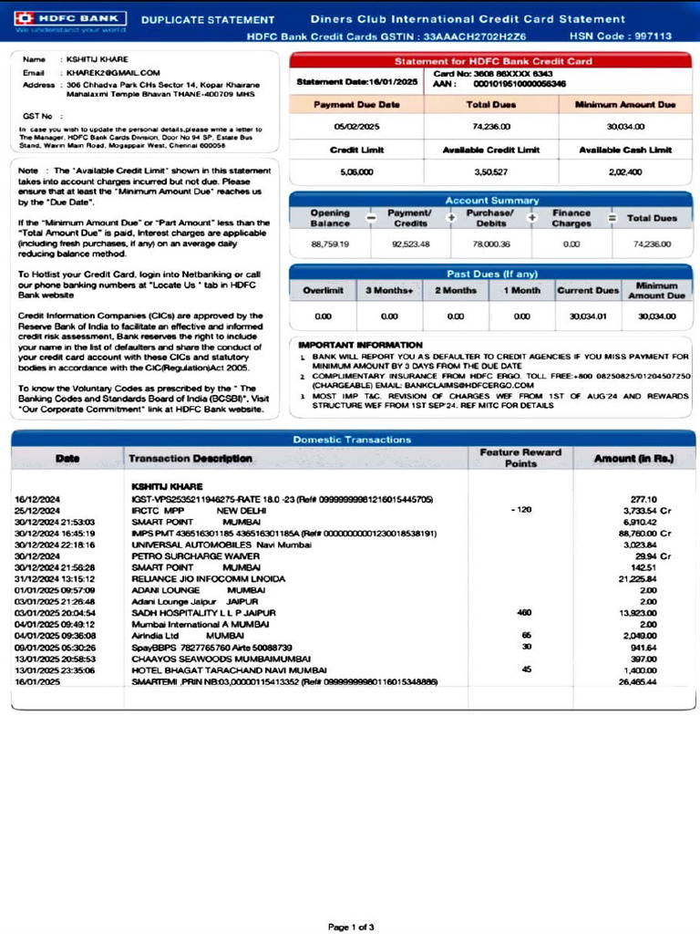 Jio Fiber Payment Statement | PDF