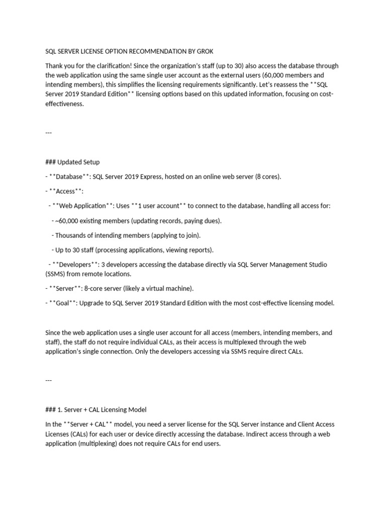 SQL Server License Option Recommendation by Grok | PDF | Databases ...