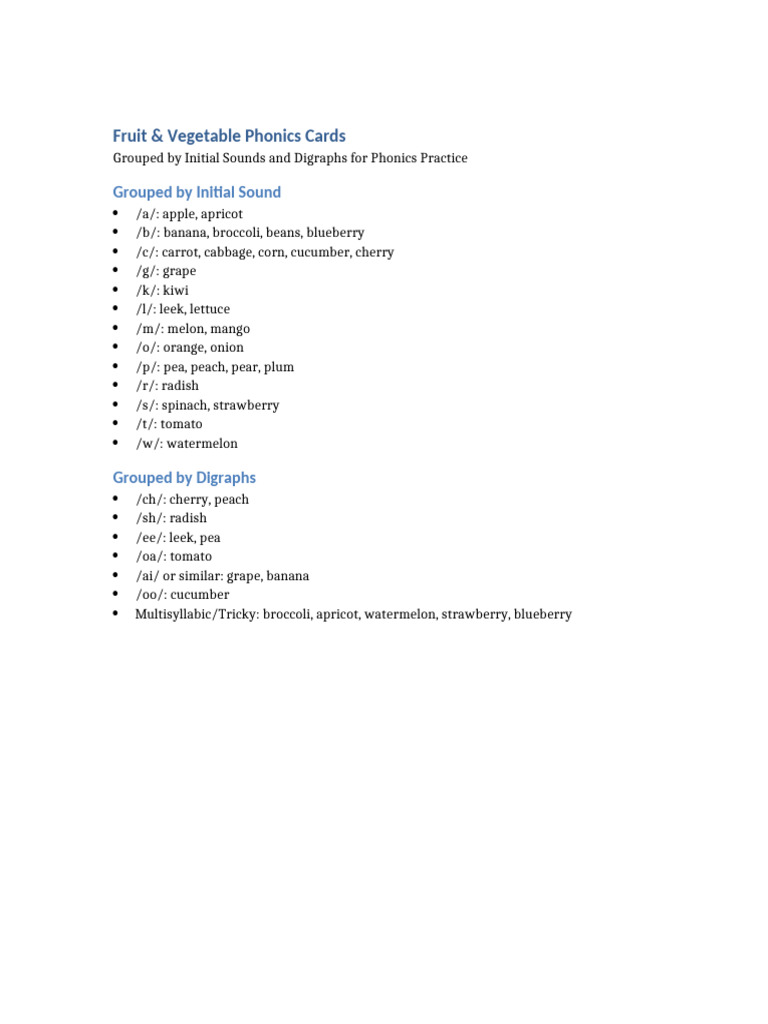 Fruit Veg Phonics Cards | PDF