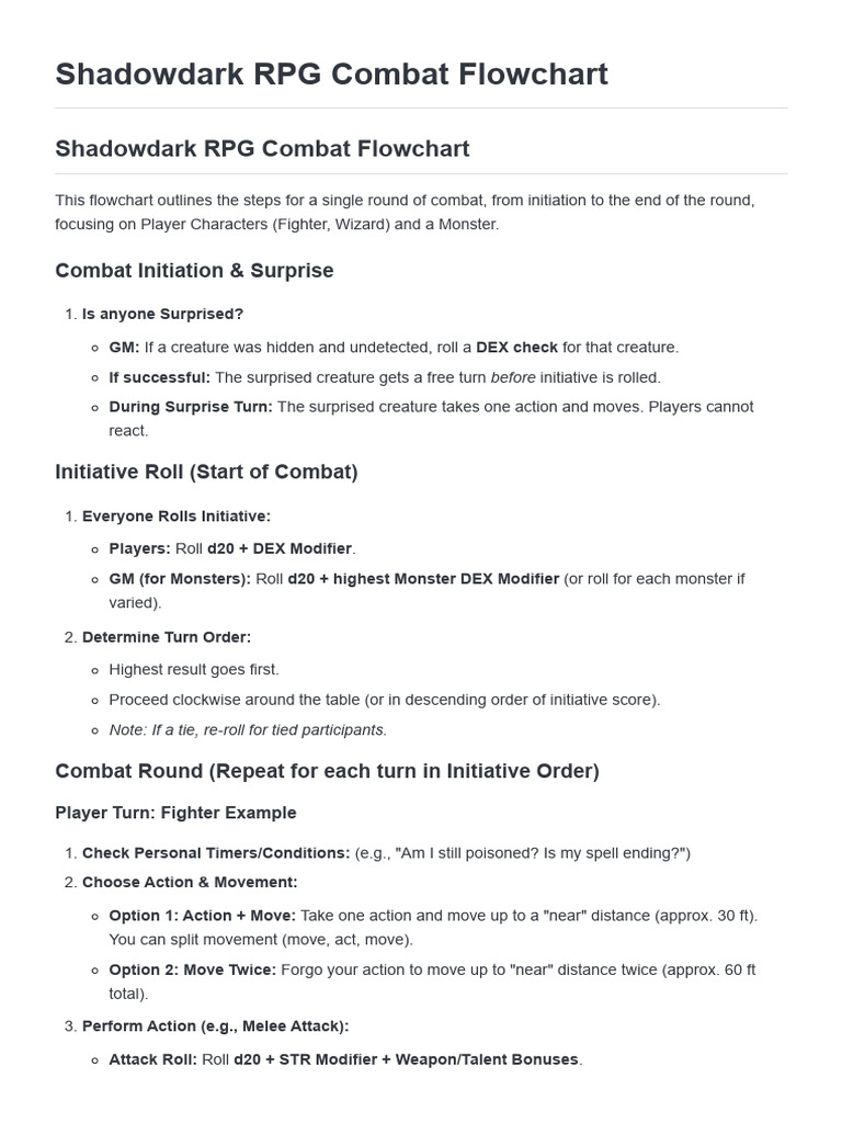 Shadowdark RPG Combat Flowchart Guide | PDF | Dice | Gaming