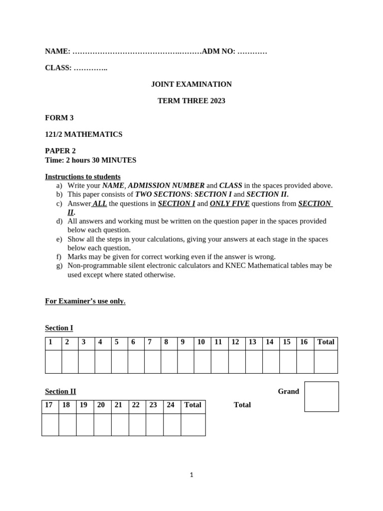 Form 3 2023 End t3 Maths Pp2 Qs Teacher - Co .Ke Set A | PDF | Area | Circle