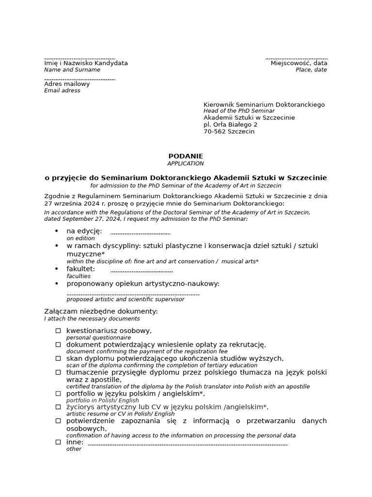 Annex 1 - Appllication Form | PDF