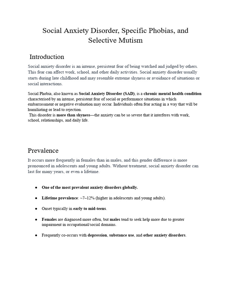 Social Phobia, Specific Phobia | PDF | Social Anxiety Disorder | Anxiety