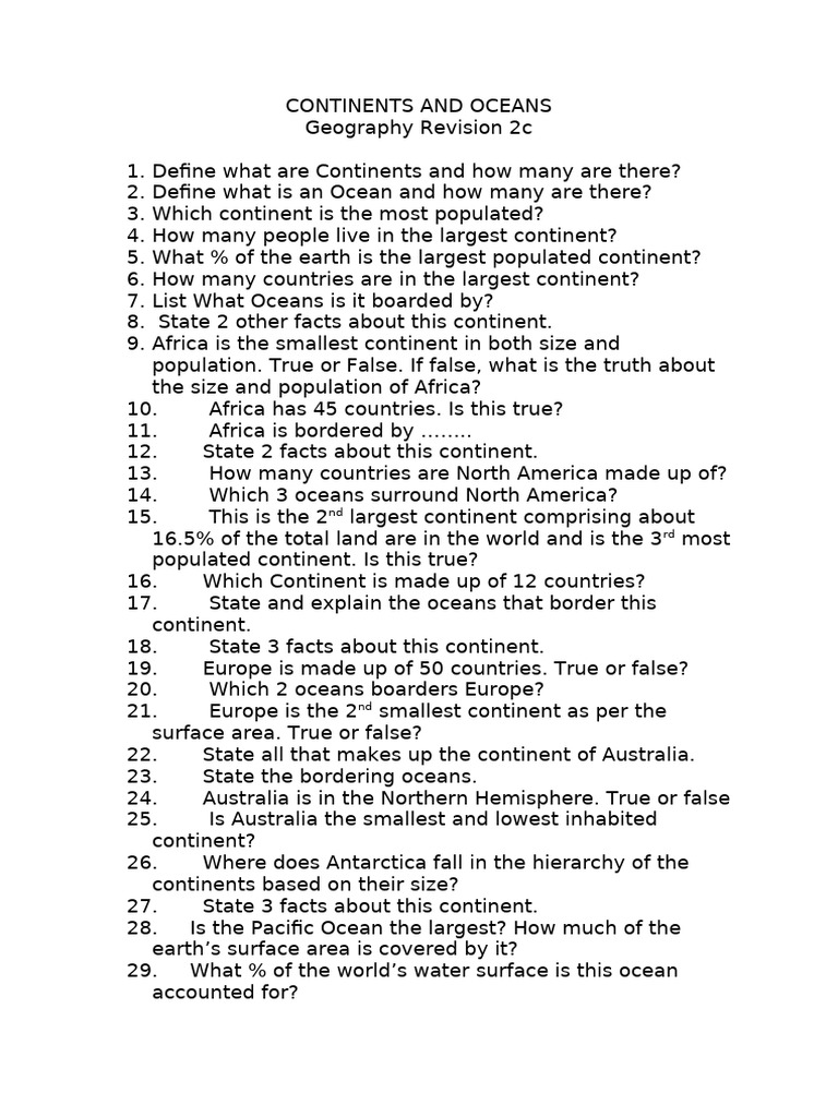 Continents and Oceans | PDF