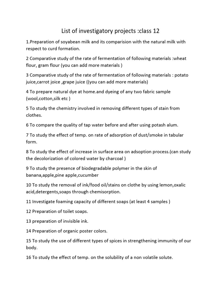 List of Investigatory Projects | PDF | Adsorption | Soap