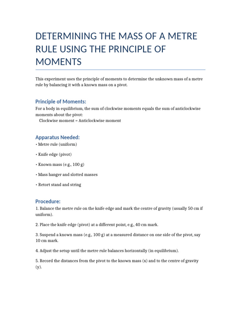 Mass of Metre Rule Practical | PDF