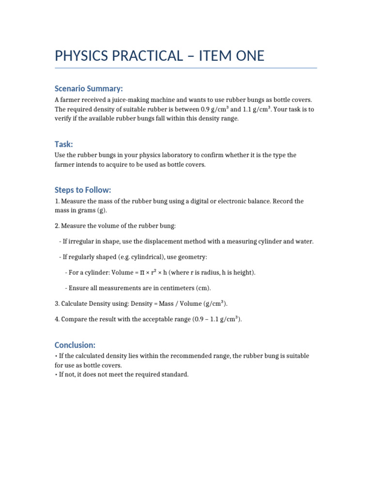Physics Practical Rubber Bung Density | PDF