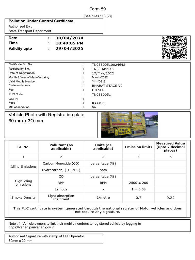 Pollution Under Control Certificate 2024 | PDF | Exhaust Gas ...