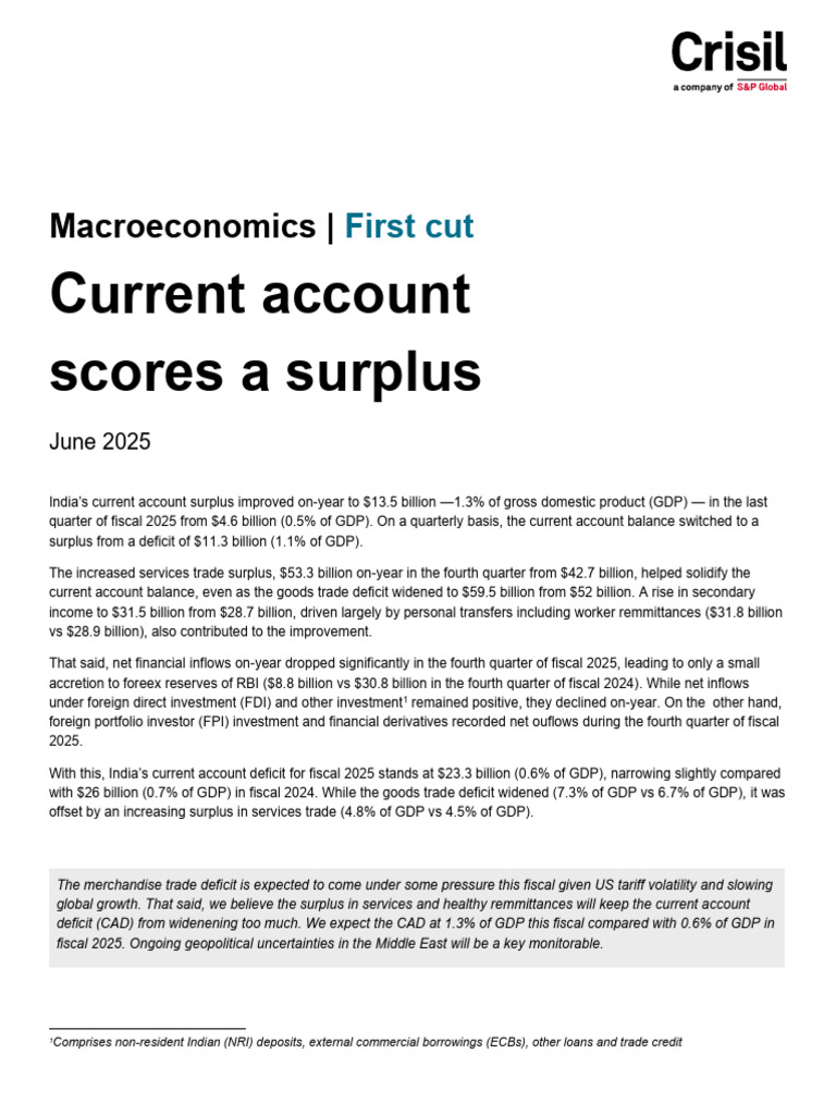 India Current Account Surplus Q4 FY25 | PDF | International Business ...
