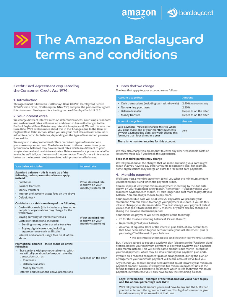 Amazon Barclaycard Terms & Conditions | PDF | Credit Card | Interest