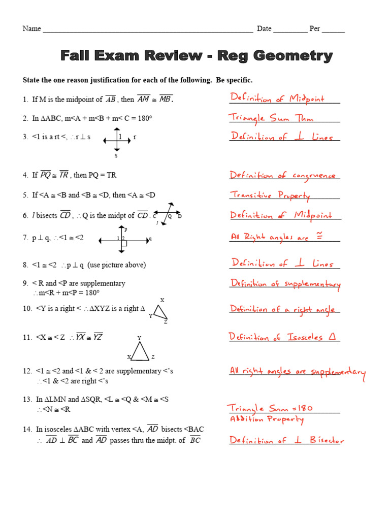 Fall+Semester+Review Answer+Key | PDF | Euclid | Classical Geometry