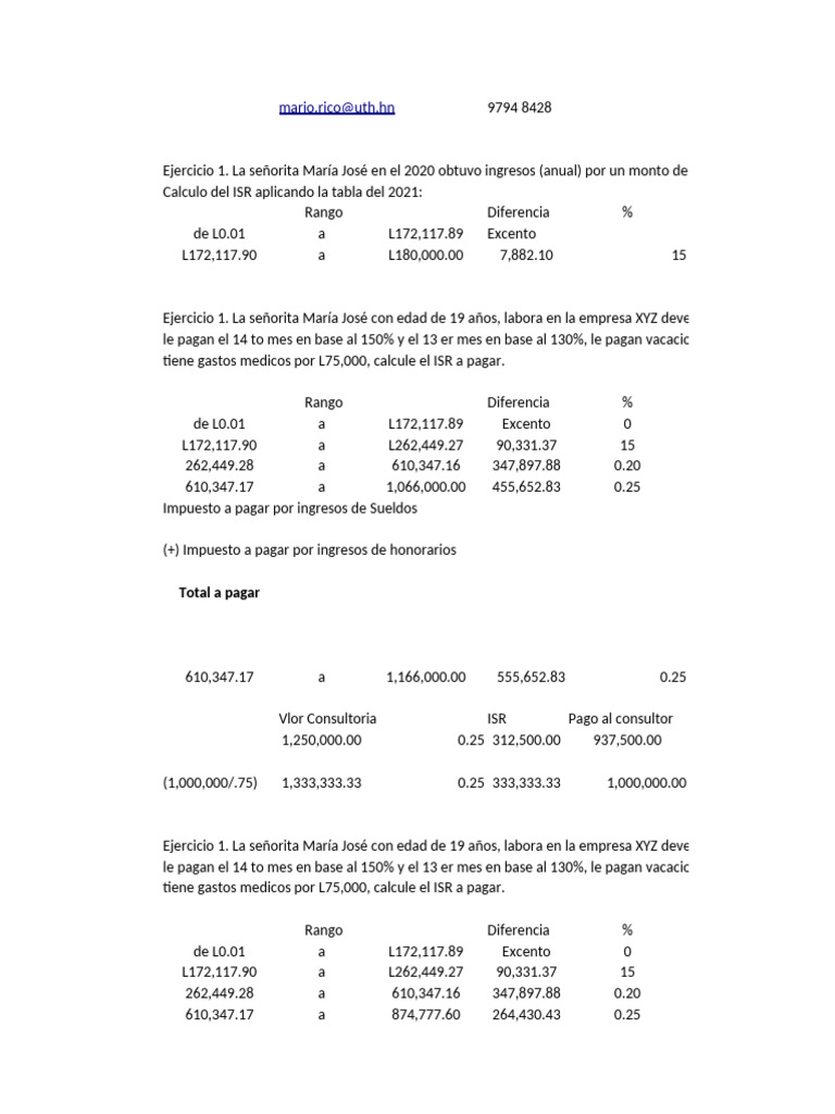 Ejercicios ISR Naturales - 1. | PDF | Impuesto sobre la renta | Salario