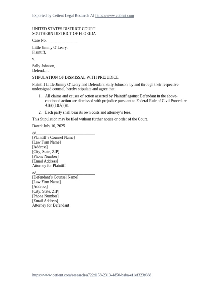 Stipulation of Dismissal With Prejudice | PDF