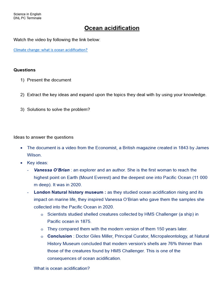 Ocean Acidification Answers Copie | PDF | Ocean Acidification | Oceans