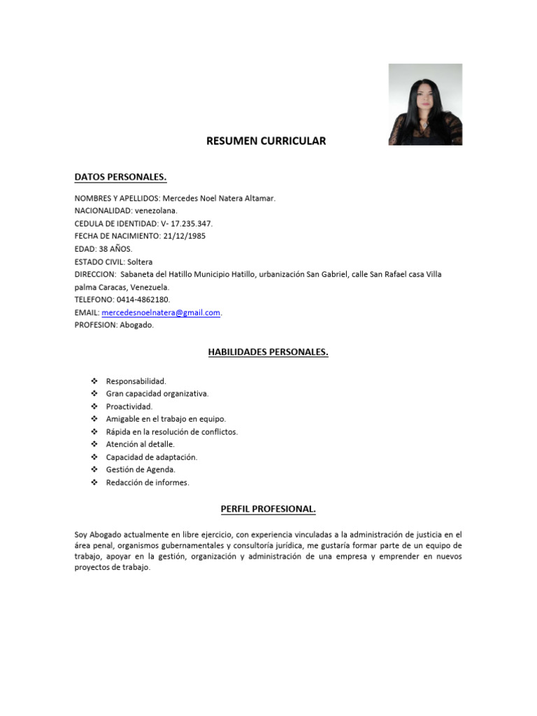 Curriculum Mercedes Natera | PDF | Judicaturas | Venezuela