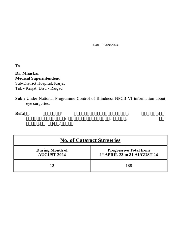 Monthly Cataract Report | PDF