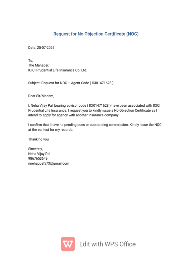 Neha ICICI Request Letter | PDF