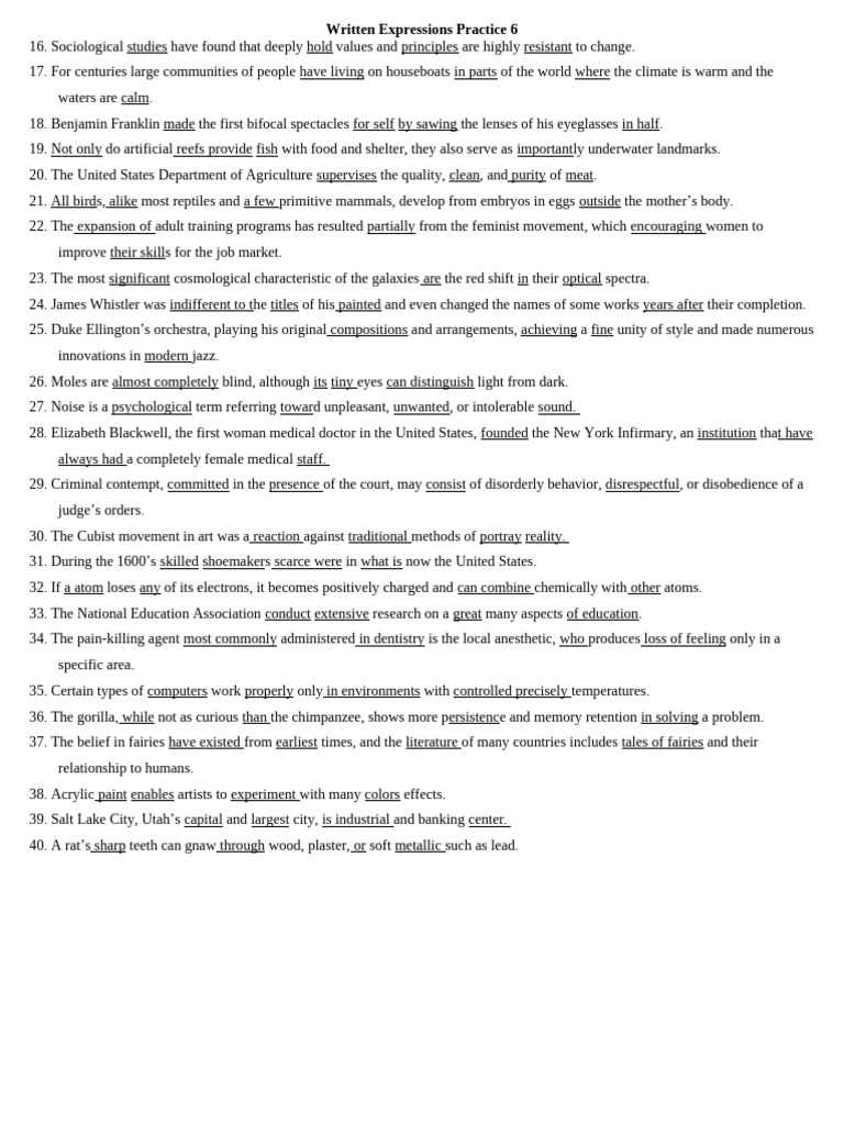 Written Expressions Practice 6 | PDF