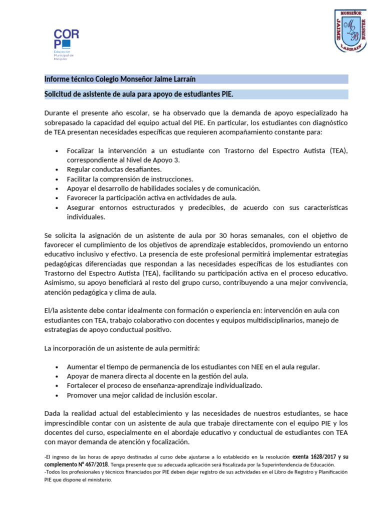 Solicitud de Asistente | PDF | Autismo | Salón de clases
