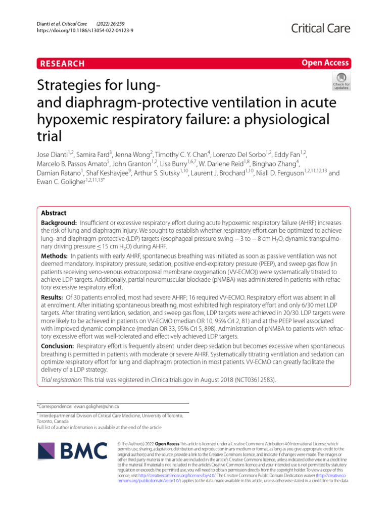 Strategies For Lungand Diaphragm-Protective Ventilation in Acute - 2022 ...