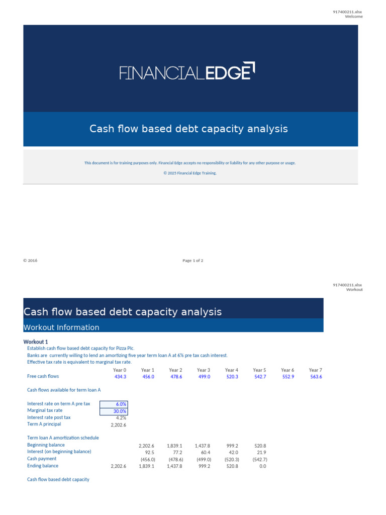 Cash Flow Debt Capacity Analysis for Pizza Plc | PDF